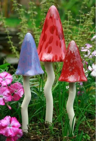 Ceramic Toadstools Set of 3 - SymbiOp Garden Shop