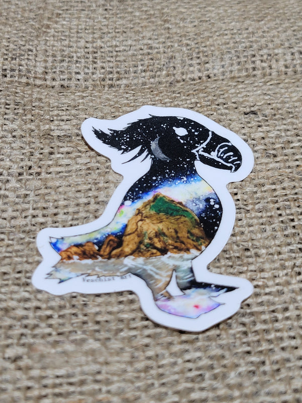 Haystack Rock / Tufted Puffin Sticker CC - SymbiOp Garden Shop